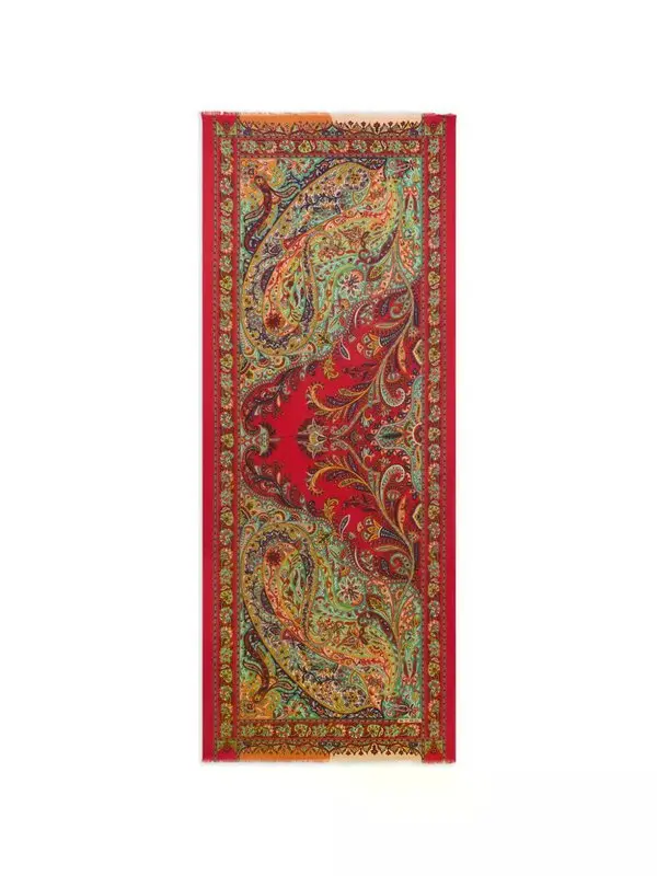 Etro Paisley-print Fringed Cashmere Scarf - Red