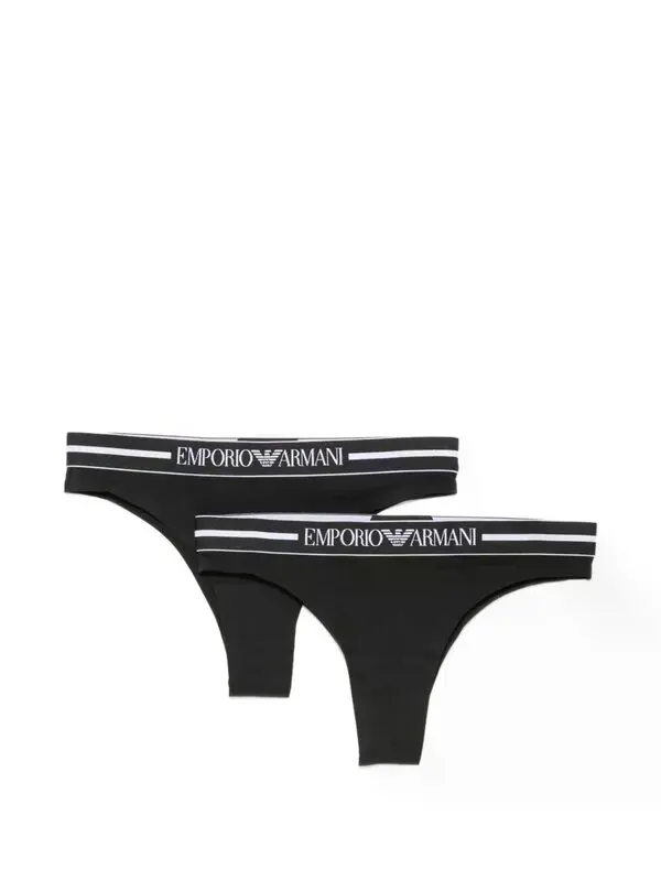 Emporio Armani Logo-waistband Thongs - Black