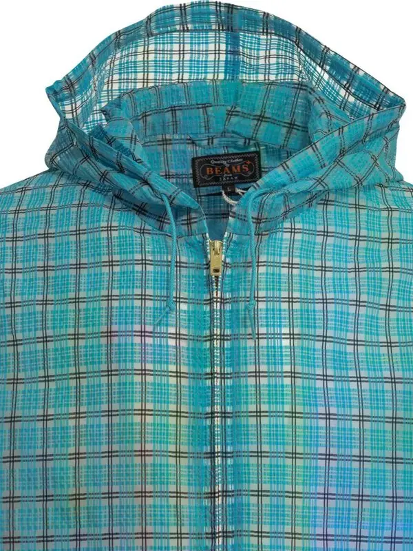 BEAMS Check-print Hooded Coat