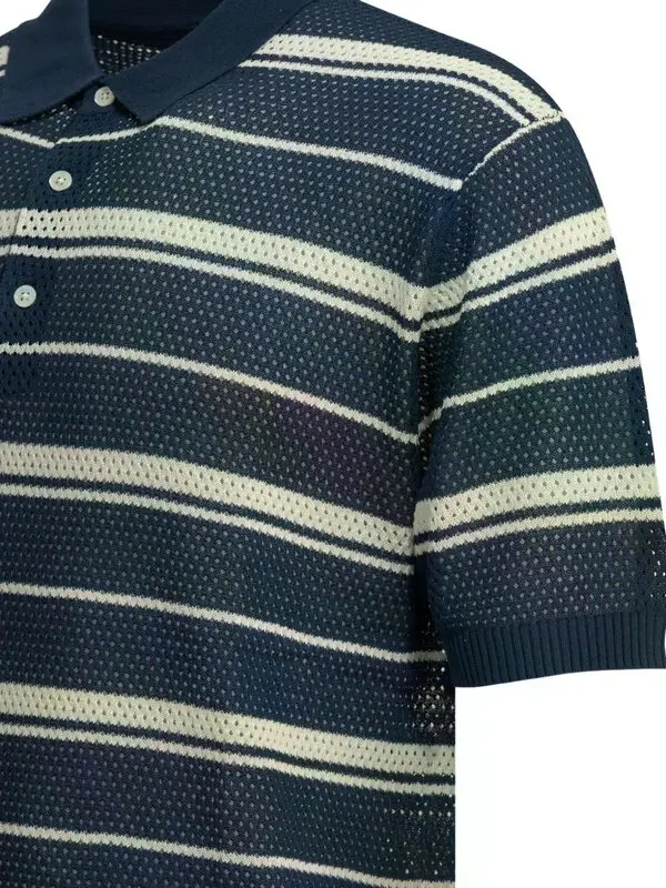 BEAMS Striped Open-knit Polo Shirt