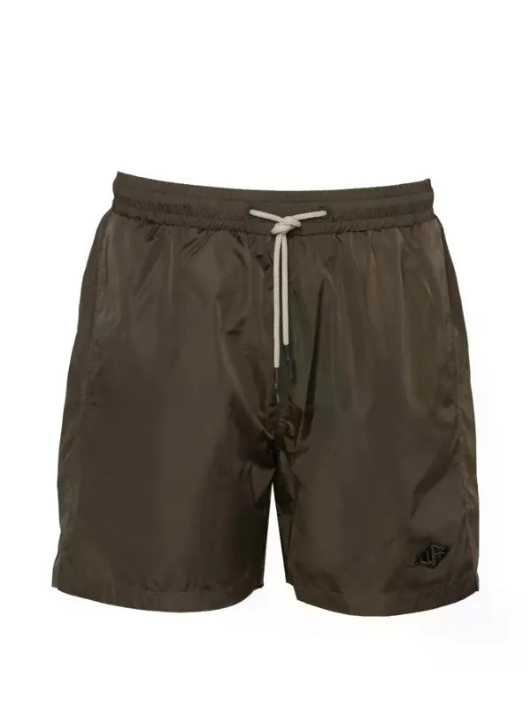 LOW BRAND Drawstring Swim Shorts With Logo Patch - Green