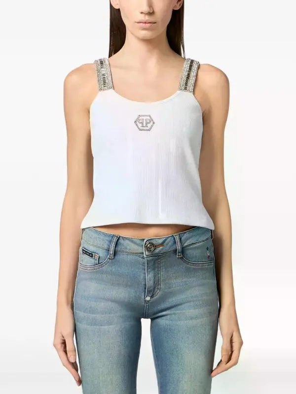Philipp Plein Rhinestone Appliqué Ribbed Tank Top