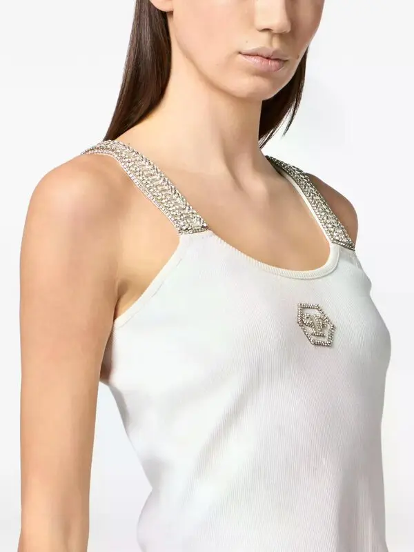 Philipp Plein Rhinestone Appliqué Ribbed Tank Top