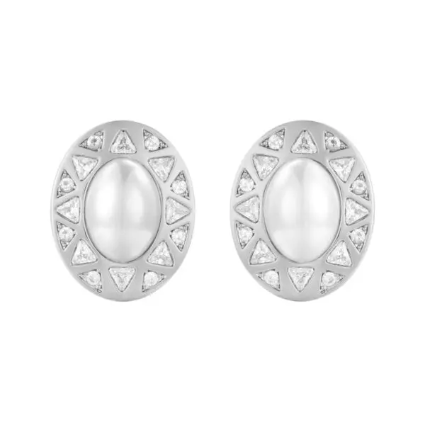 ONEWILDONE Oval Faux Pearl And Cubic Zirconia Statement Earrings - Silver
