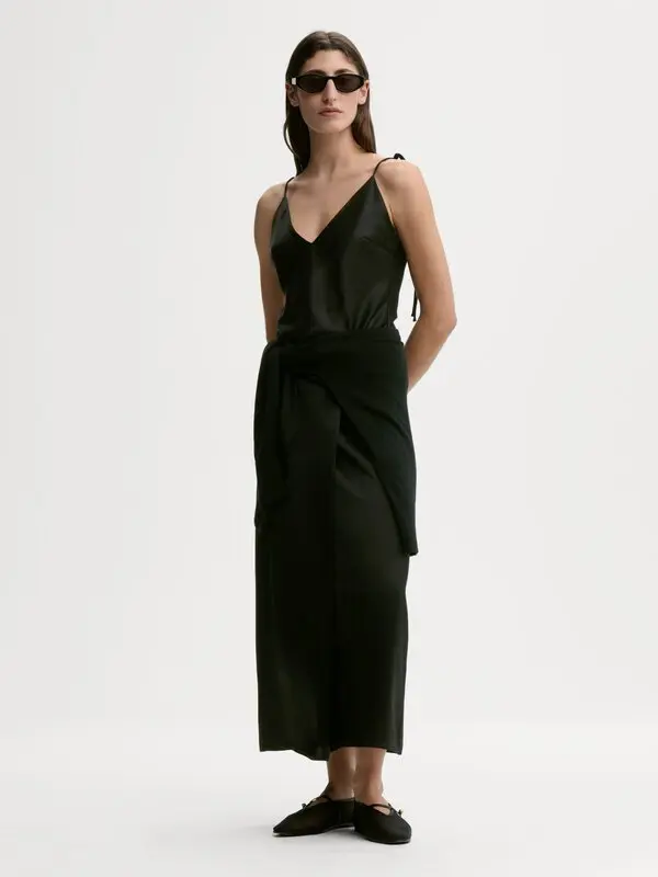 BY MALENE BIRGER Pasca Satin Cropped Top With V-neck - Black