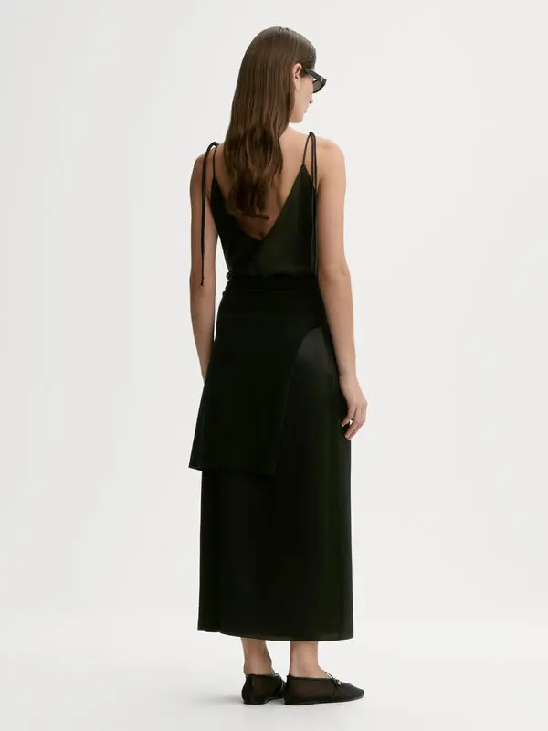 BY MALENE BIRGER Pasca Satin Cropped Top With V-neck - Black