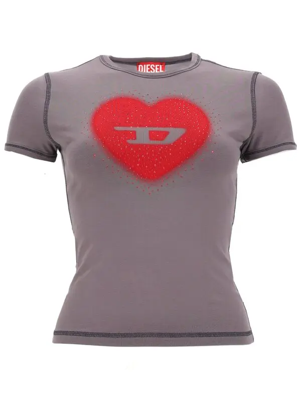 DIESEL® T-shirt Con Stampa A Cuore E Borchie - Grey