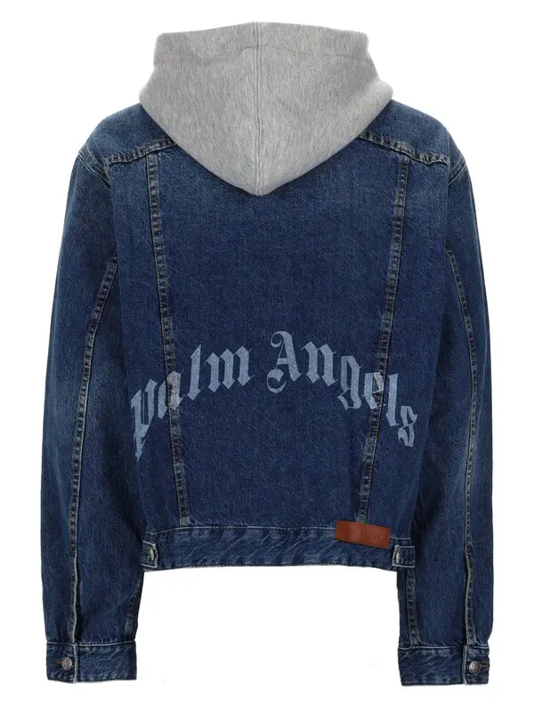 Palm Angels Cotton Denim Jacket With Hood - Blue