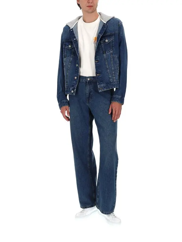 Palm Angels Cotton Denim Jacket With Hood - Blue