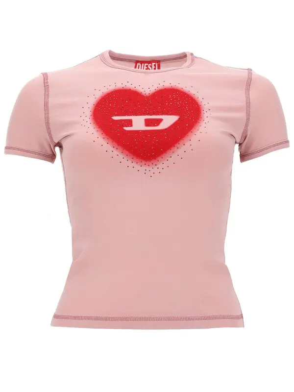 DIESEL® T-shirt Con Stampa A Cuore E Borchie - Pink