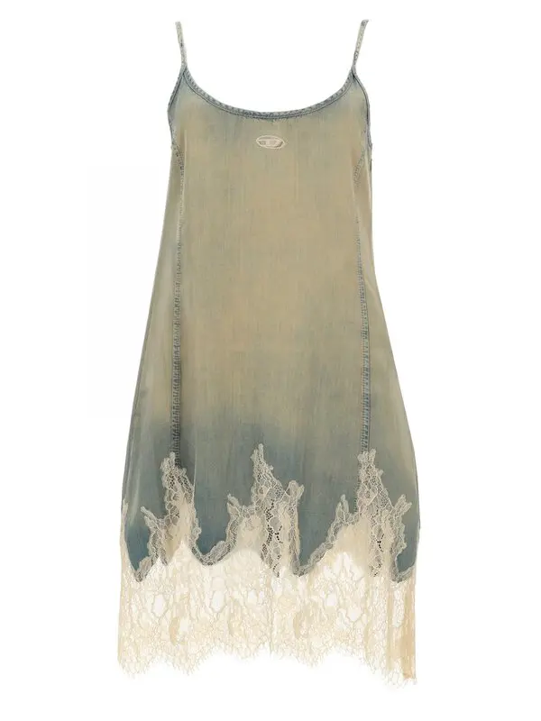 DIESEL® Abito Corto In Pizzo E Denim - Blue