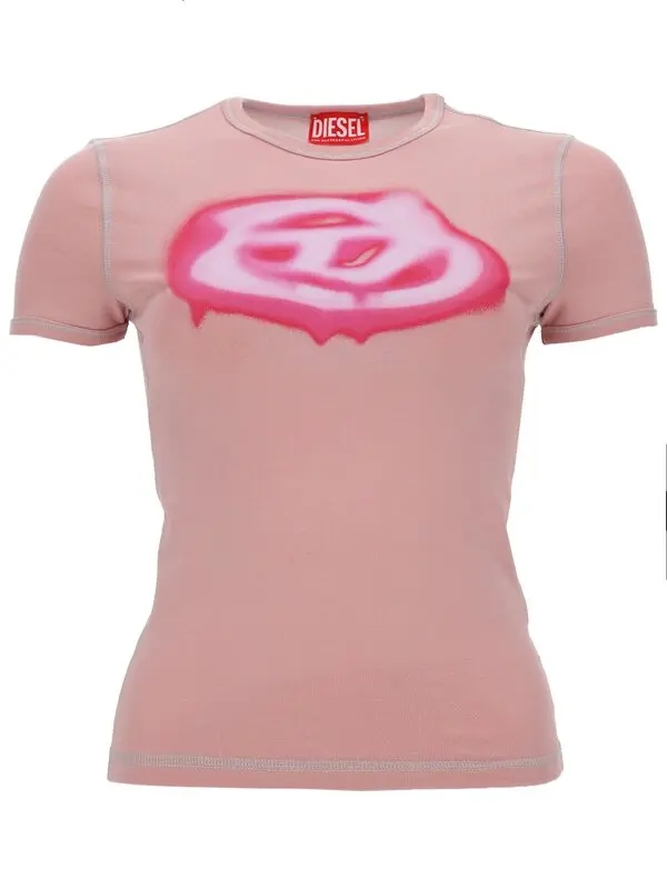 DIESEL® T-shirt Con Logo Effetto Graffiti - Pink