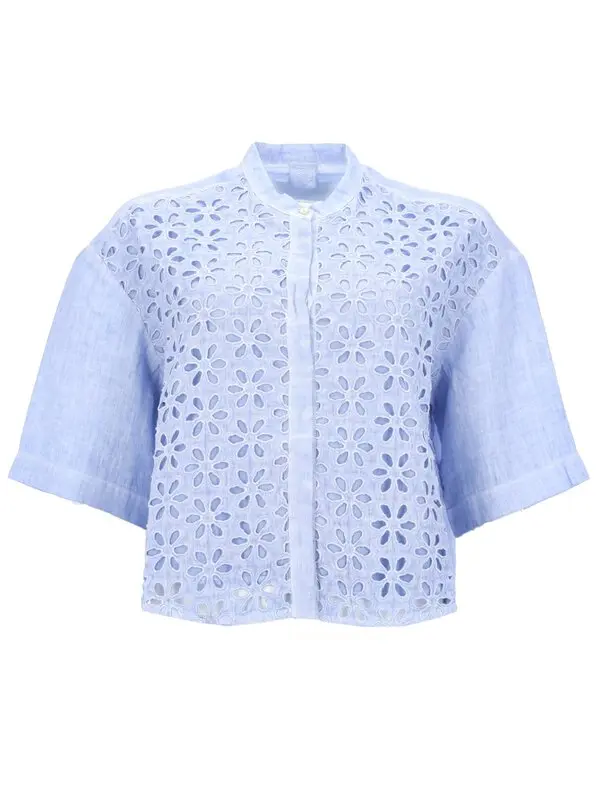 120% Lino Embroidered Shirt - Baby Blue