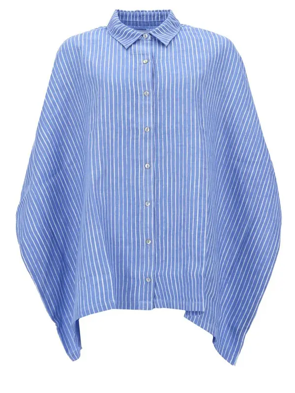 120% Lino Oversized Striped Shirt - Azure