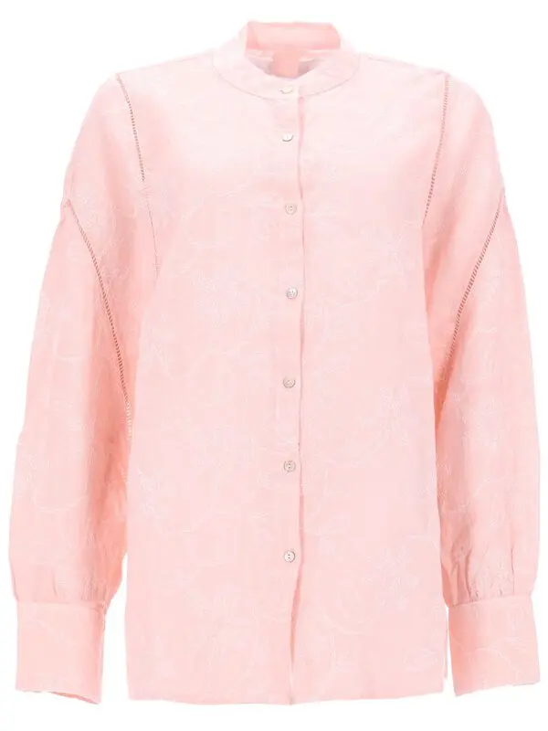 120% Lino Embroidered Linen Shirt - Pink