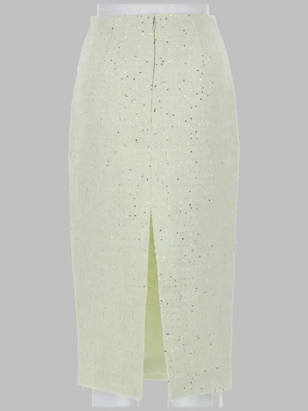SELF-PORTRAIT Midi Skirt In Boucle With Sequins - Green