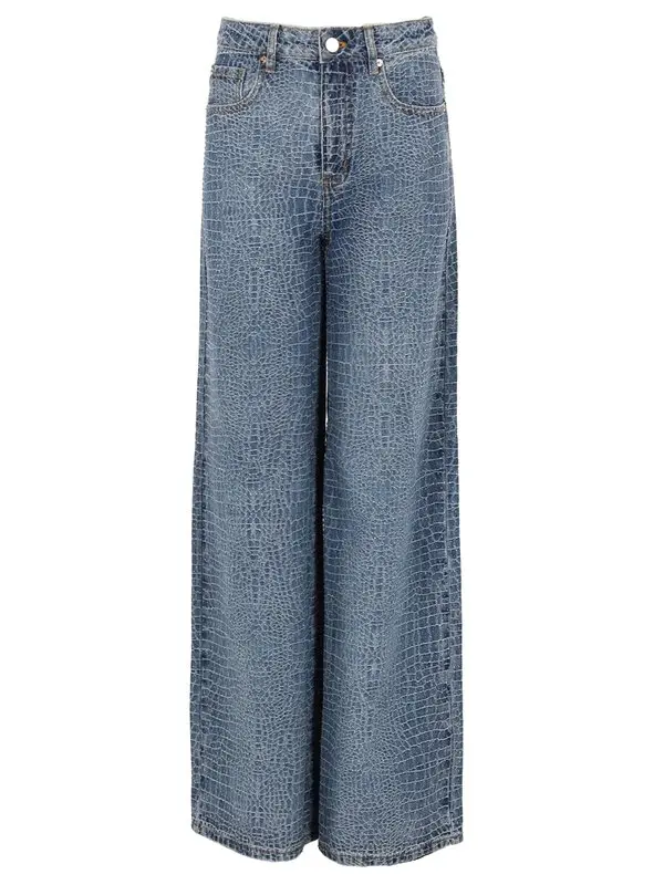 SELF-PORTRAIT Crocodile Effect Jeans - Denim