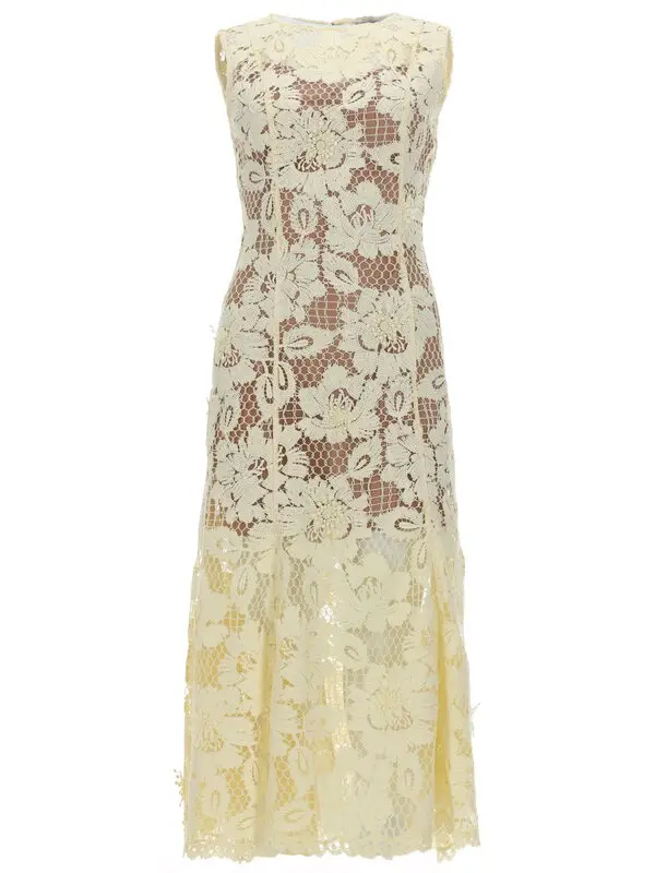 SELF-PORTRAIT Abito Midi A Fiori Crochet - Yellow