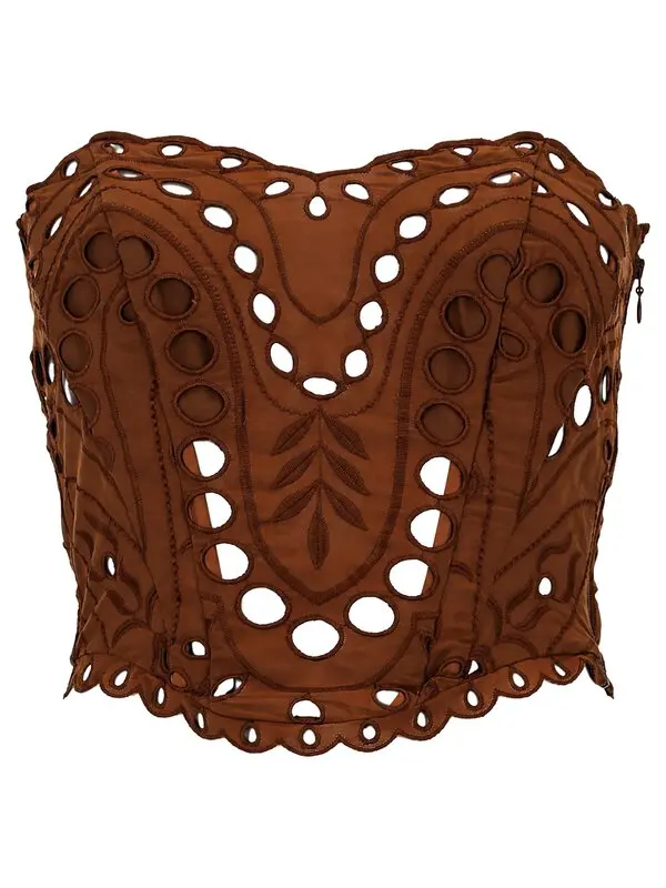 Charo Ruiz Ibiza Kai" Eyelet Corset Top - Brown
