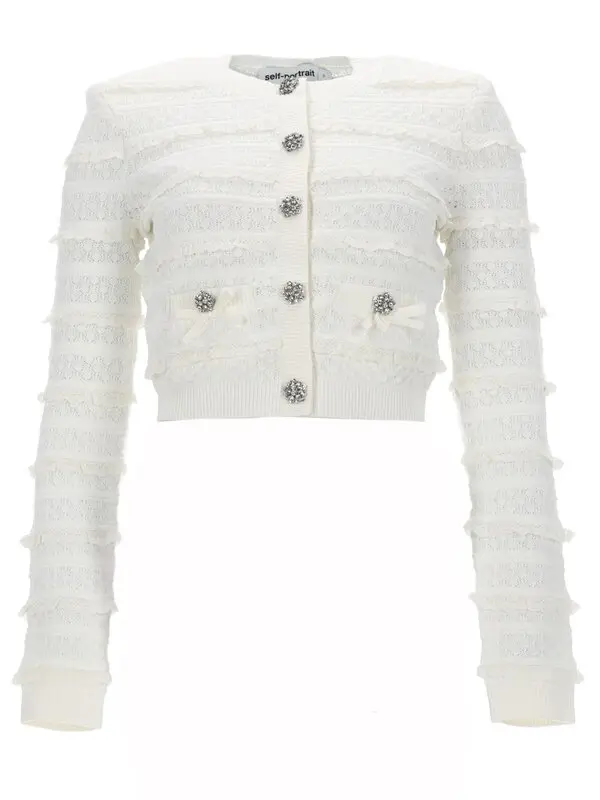 SELF-PORTRAIT Cardigan With Rhinestones - White