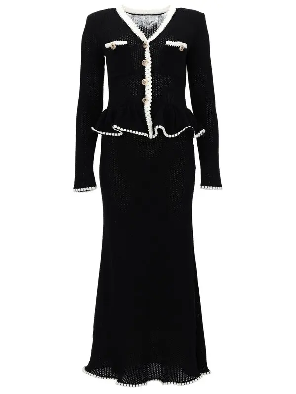 SELF-PORTRAIT Knit Midi Dress With Lace Inserts And Ruffles