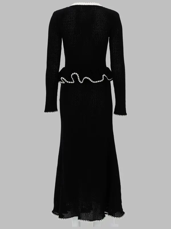 SELF-PORTRAIT Knit Midi Dress With Lace Inserts And Ruffles