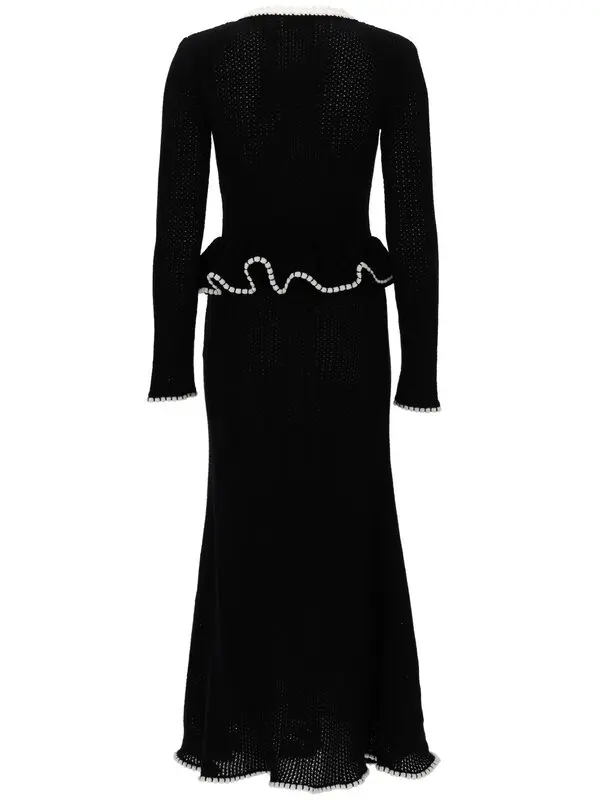 SELF-PORTRAIT Knit Midi Dress With Lace Inserts And Ruffles