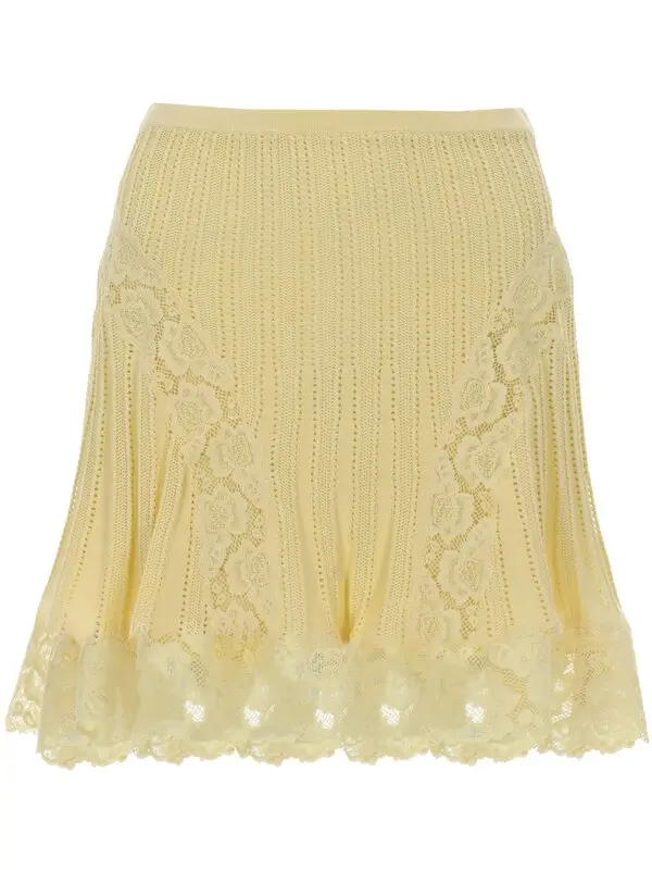 SELF-PORTRAIT Lace-trimmed Open-knit Mini Skirt - Yellow