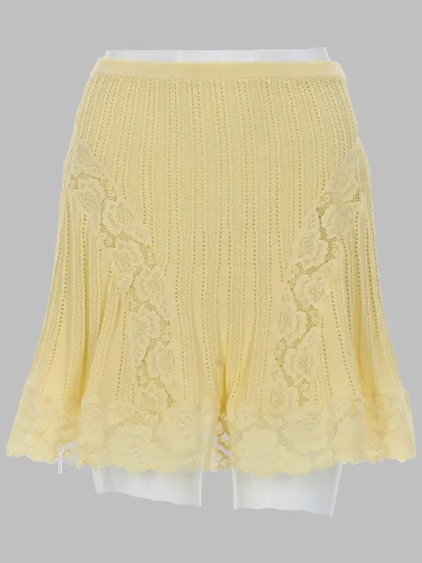 SELF-PORTRAIT Lace-trimmed Open-knit Mini Skirt - Yellow