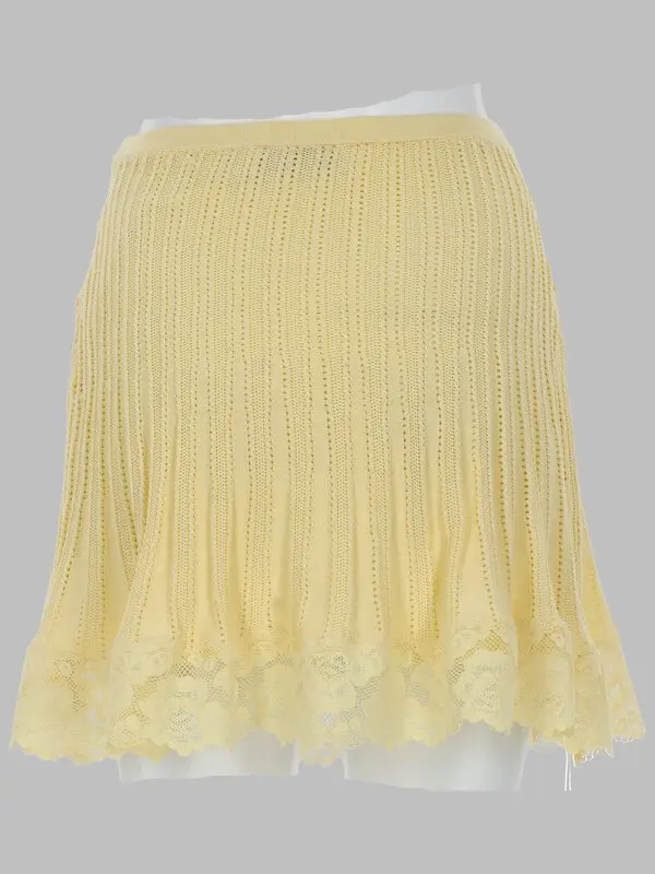 SELF-PORTRAIT Lace-trimmed Open-knit Mini Skirt - Yellow