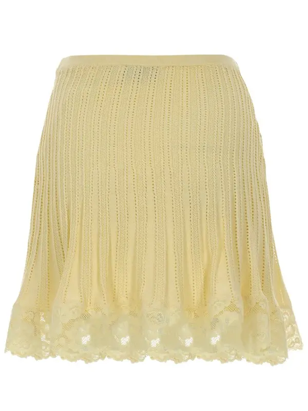 SELF-PORTRAIT Lace-trimmed Open-knit Mini Skirt - Yellow