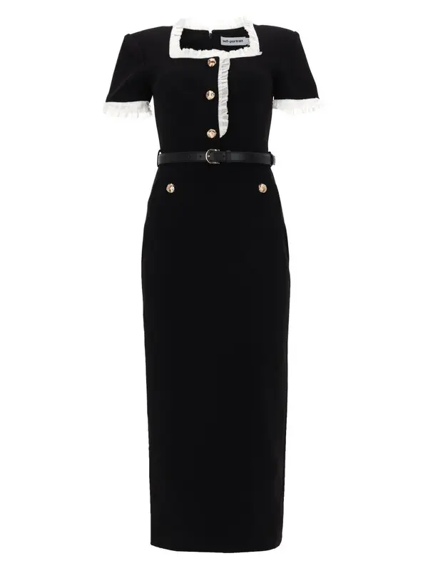SELF-PORTRAIT Midi Crepe Dress With Frill Detailing