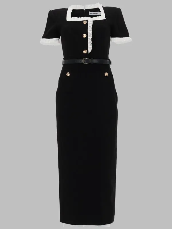 SELF-PORTRAIT Midi Crepe Dress With Frill Detailing