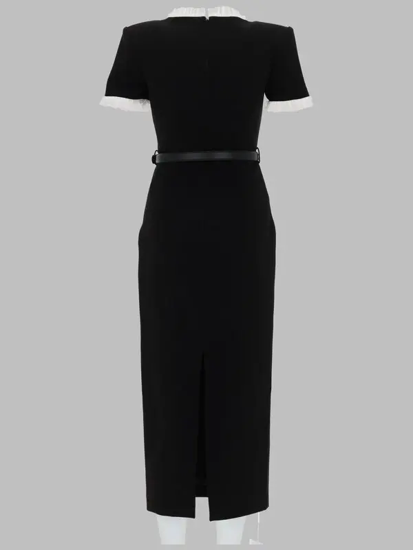 SELF-PORTRAIT Midi Crepe Dress With Frill Detailing