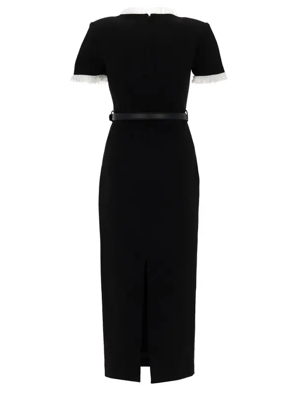 SELF-PORTRAIT Midi Crepe Dress With Frill Detailing