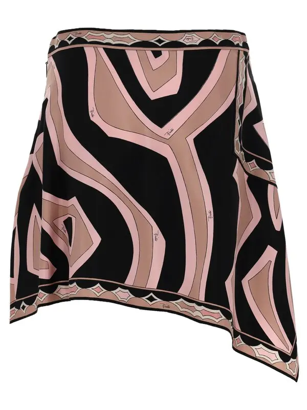 Emilio Pucci Asymmetrical Printed Silk Miniskirt - Pink