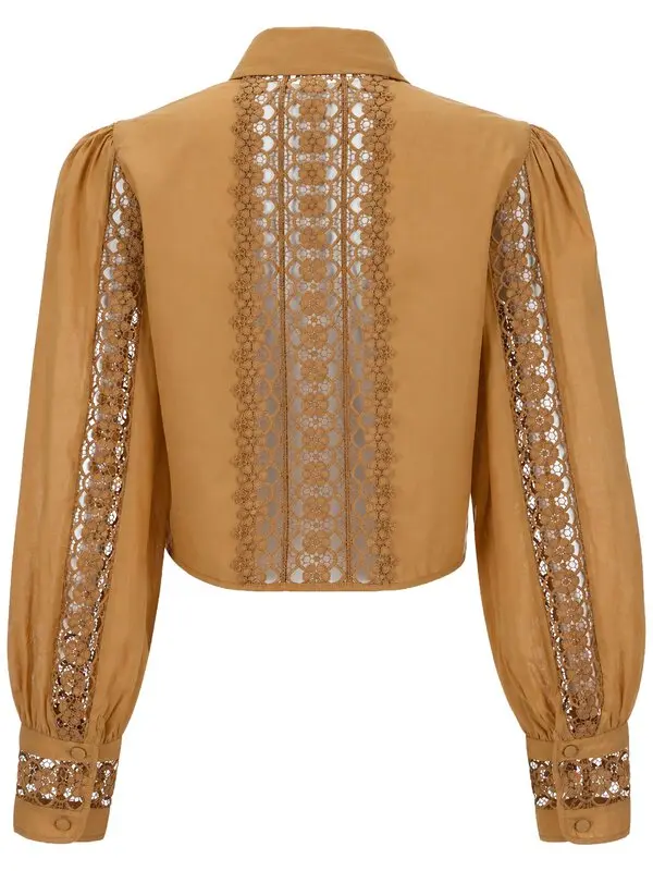 Charo Ruiz Ibiza Devi Lace-trimmed Cropped Blouse - Beige