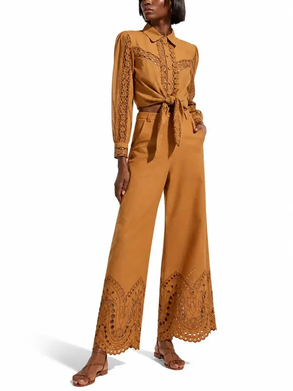 Charo Ruiz Ibiza Devi Lace-trimmed Cropped Blouse - Beige