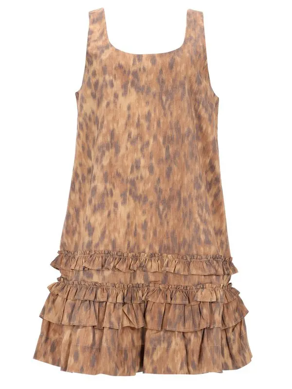 GANNI Printed Cotton Mini Dress With Tiered Ruffles
