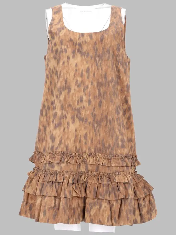 GANNI Printed Cotton Mini Dress With Tiered Ruffles