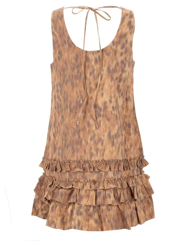 GANNI Printed Cotton Mini Dress With Tiered Ruffles