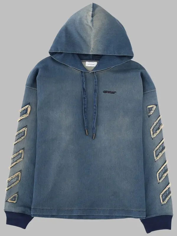 Off-White Denim Hoodie With Diagonal Detail
