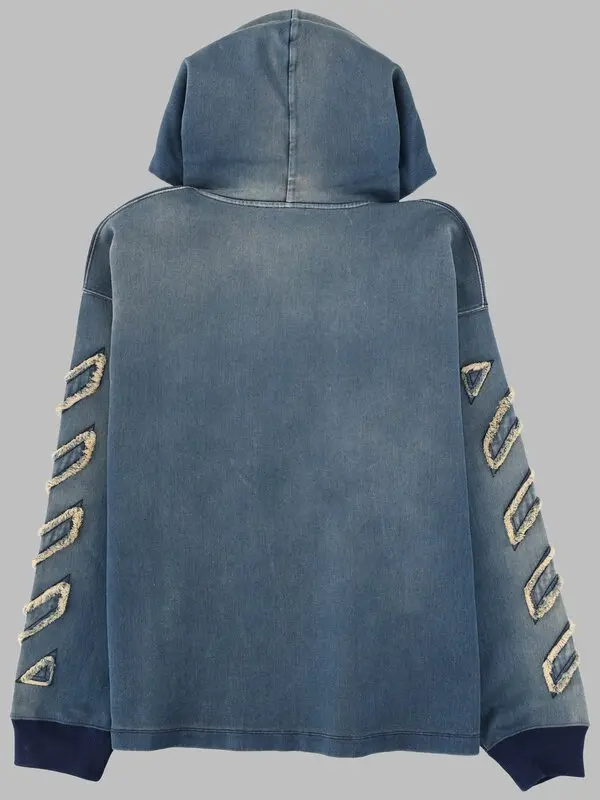 Off-White Denim Hoodie With Diagonal Detail