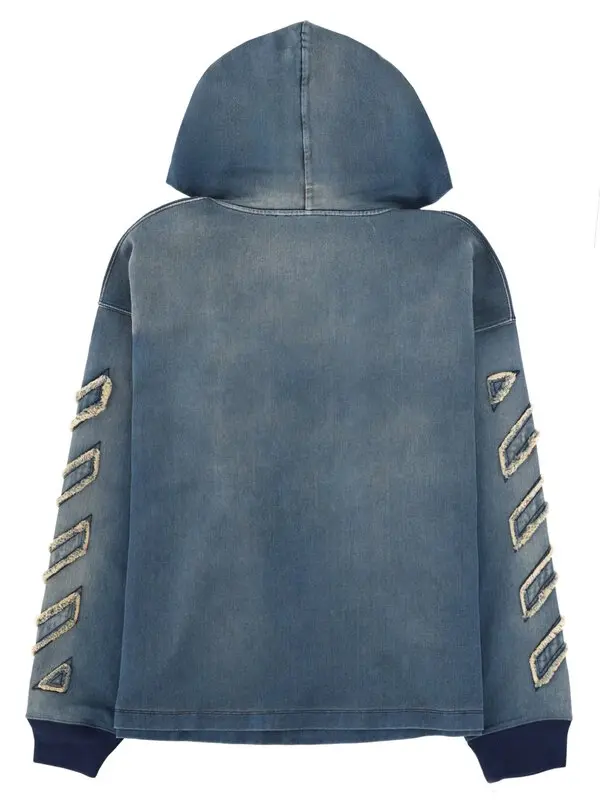 Off-White Denim Hoodie With Diagonal Detail