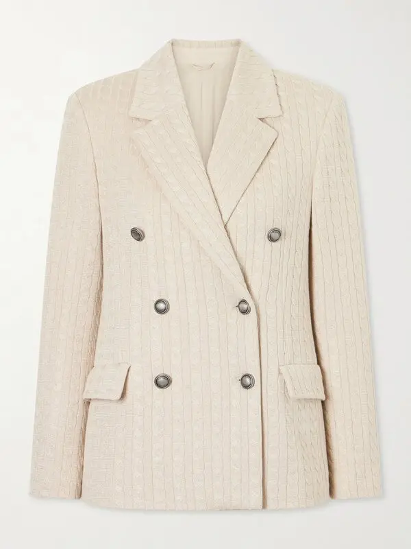 Brunello Cucinelli Cable-knit Cotton-blend Double-breasted Blazer