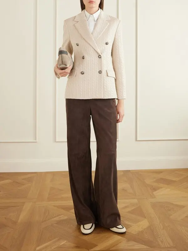 Brunello Cucinelli Cable-knit Cotton-blend Double-breasted Blazer