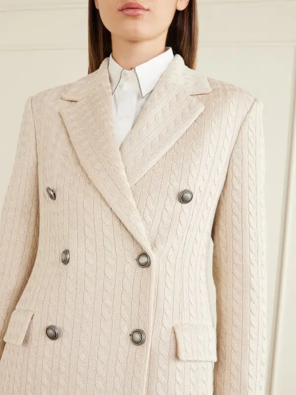 Brunello Cucinelli Cable-knit Cotton-blend Double-breasted Blazer