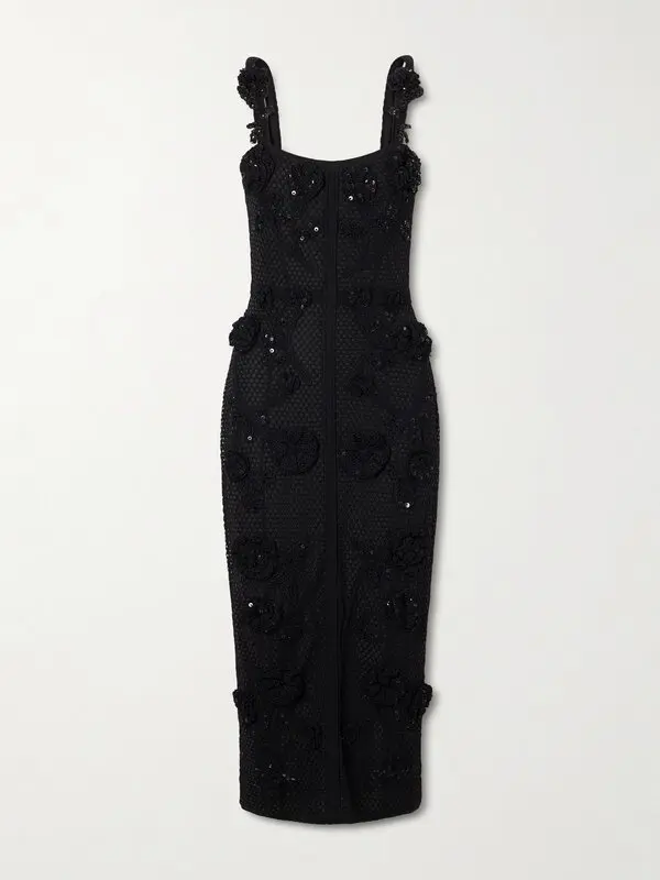 Carolina Herrera Embellished Crocheted Midi Dress - Black