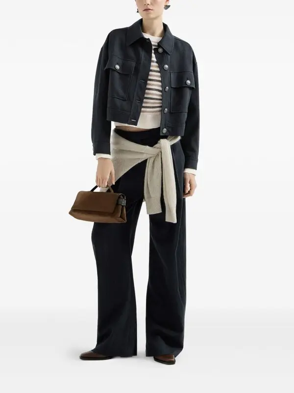 Brunello Cucinelli Wool Jacket With Monili Decoration - Blue