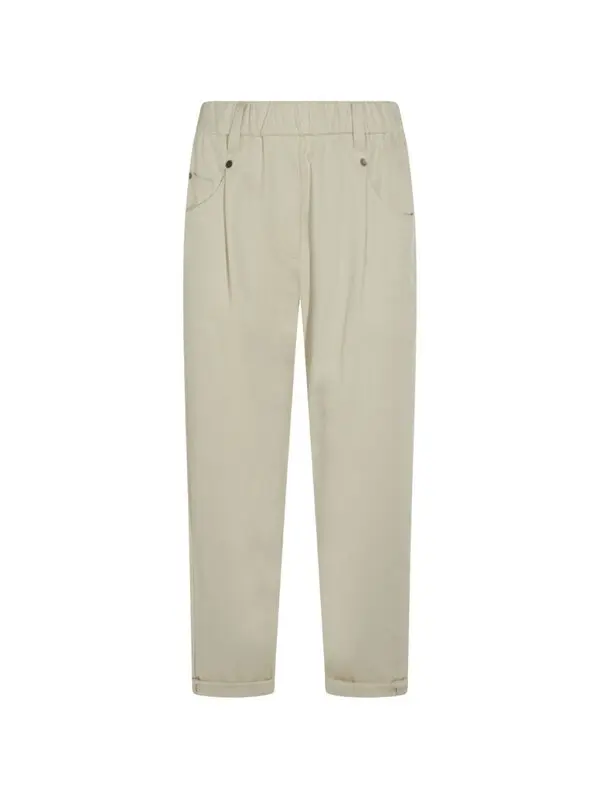 Brunello Cucinelli Cream Cotton Trousers With Monili Detailing - Beige